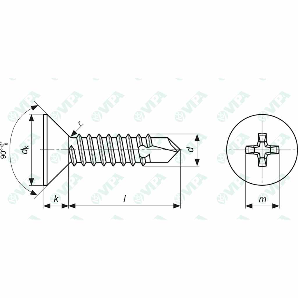 UNI 8119 ISO 15482 DIN 7504 P countersunk head drilling screws