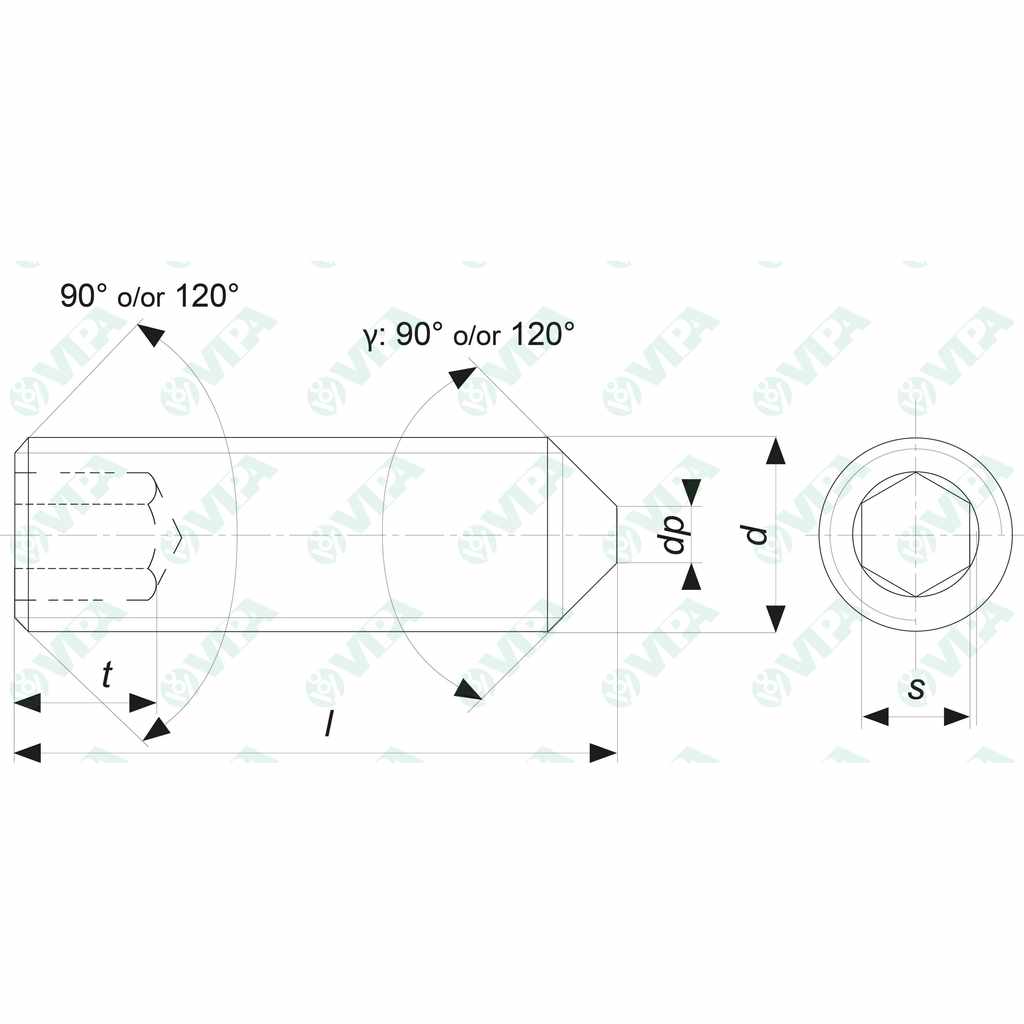 UNI 5927 ISO 4027 DIN 914 Grani a cava esagonale punta conica