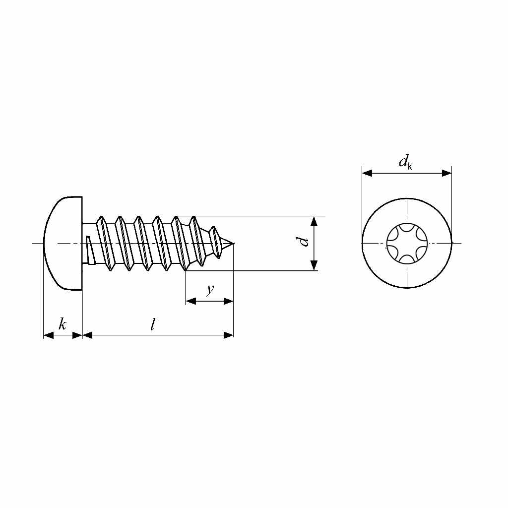 UNI 6954 sim ISO 14585 DIN 7981 sim pan head self tapping screws hexalobular socket