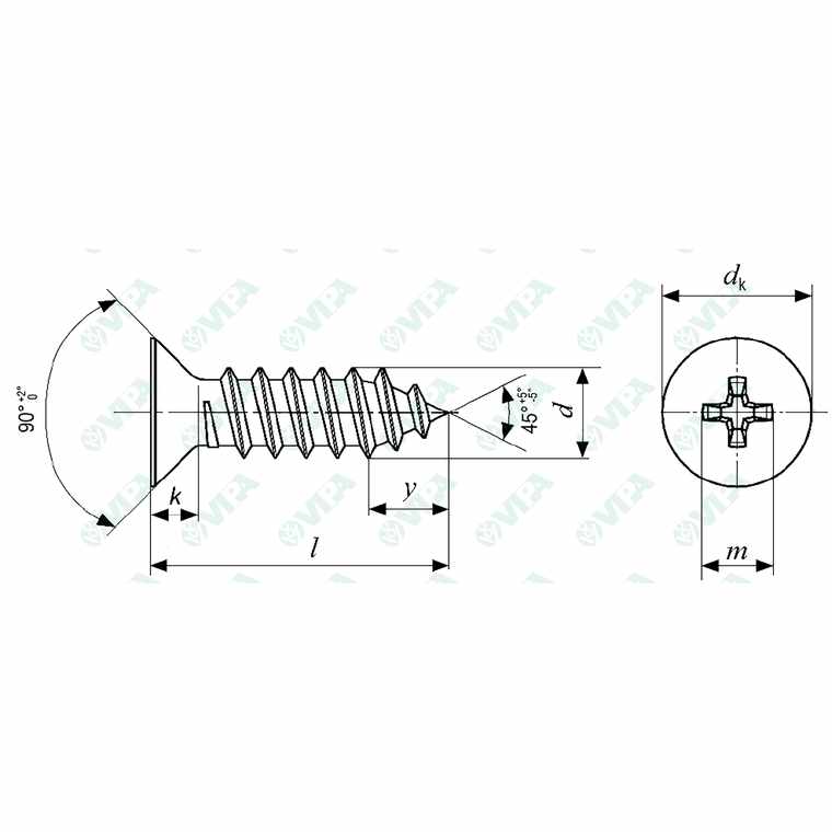 UNI 6955 ISO 7050 DIN 7982 senk-blechschrauben mit phillips-kreuzschlitz h