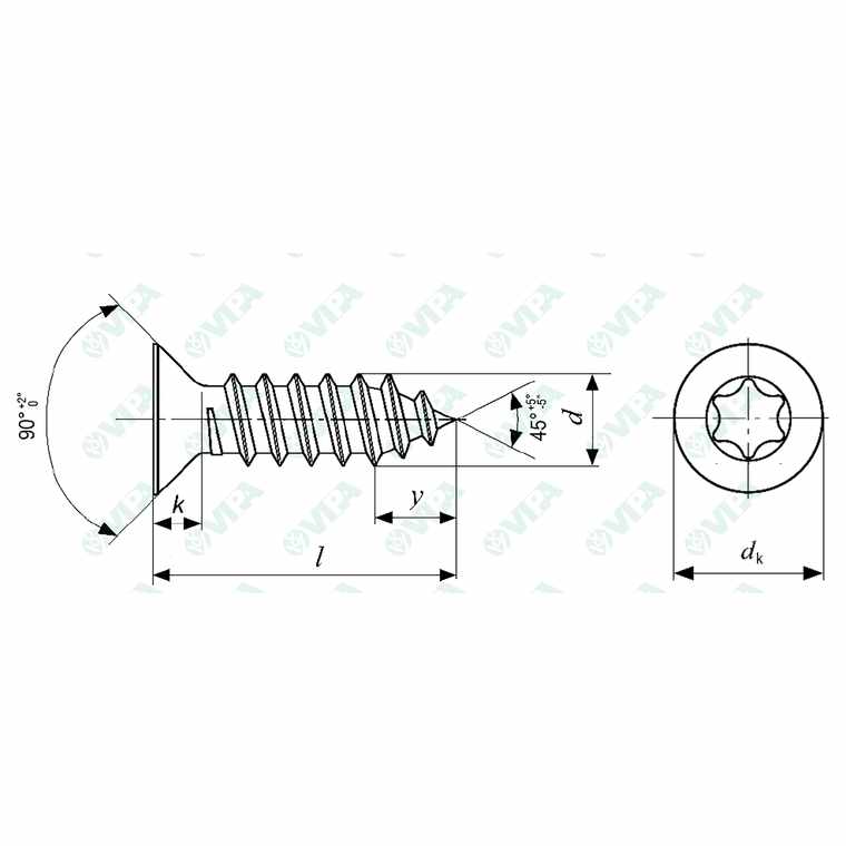 ISO 14586 Hexalobular TX socket flat countersunk head tapping screw
