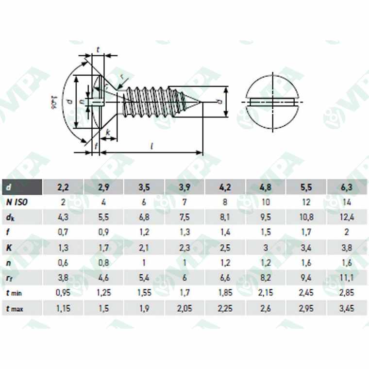 UNI 6953 ISO 1483 DIN 7973 slotted countersunk raised head tapping screws